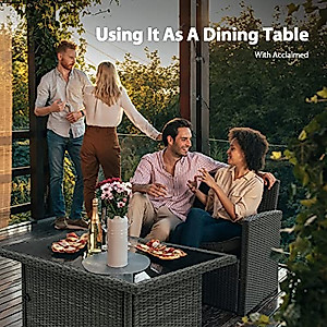 Rectangular Fire Pit Table, 40 inch Propane Fire Pit Table, PE Wicker, Fire Stone Wind Guard Rain Cover Included, Hidden Tank Holder, Black Tempered Glass Tabletop, 55,000 BTU