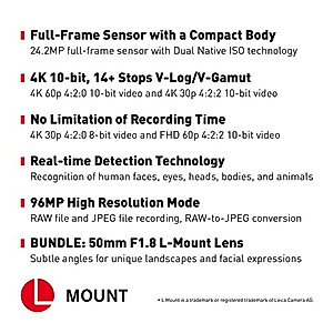 Panasonic LUMIX S5 Full Frame Mirrorless Camera, 4K Video Recording, L-Mount, DC-S5BODY (Black) + LUMIX S Series Camera Lens, 50mm F1.8 L-Mount Interchangeable Lens for Mirrorless Full Frame Cameras