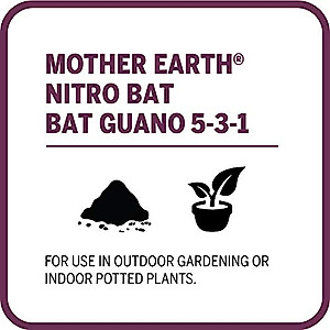 Mother Earth Products HGC733955 Nitro Bat Bat Guano 5-3-1 Plant Fertilizer for Vegetative Plants, Flowers and Tomatoes, 2 lbs., Natural