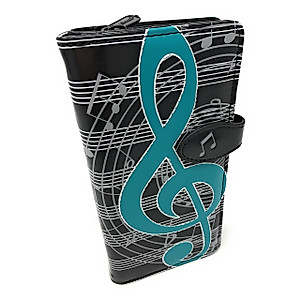Shag Wear Music Note Large Wallet for Women and Teen Girls Vegan Faux Leather 7" Teal