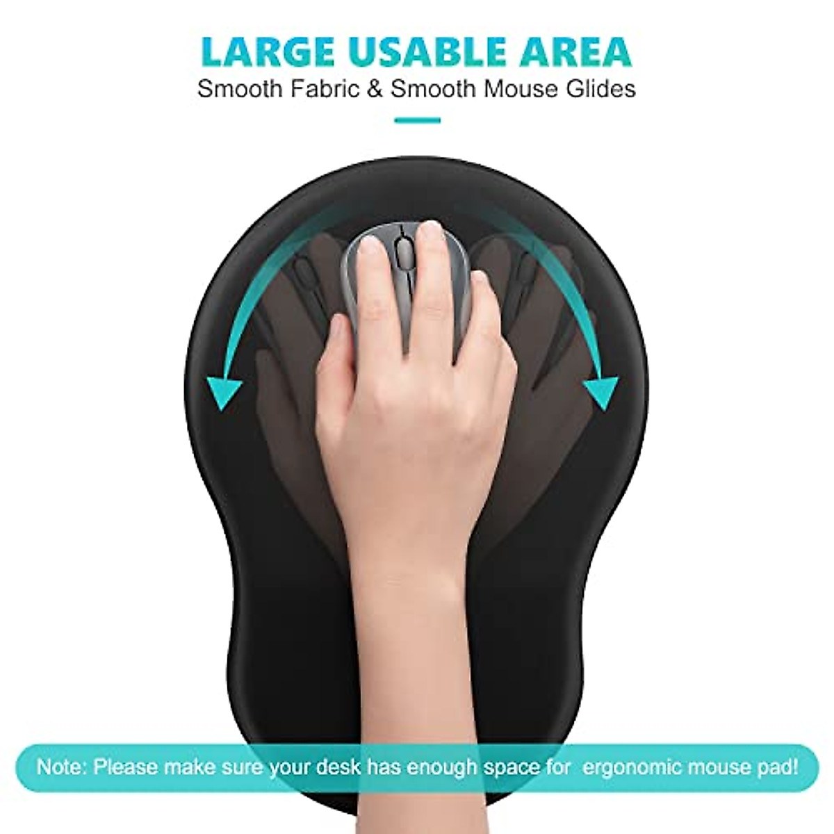 MOLMO Mouse Pad Wrist Support, Ergonomic Mouse Pad with Wrist Rest, Pain Relief Mousepad with Non-Slip Rubber Base, Comfortable Memory Foam Mouse Mat for Office &Home (Black)
