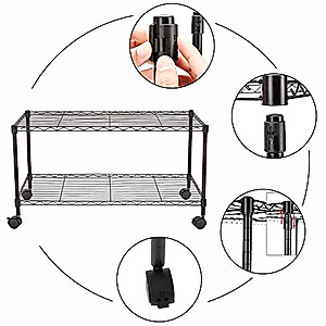 FRITHJILL 2 -Tier Rolling Wire Shelving Organizer, Metal Storage Rack for Laundry Bathroom Kitchen