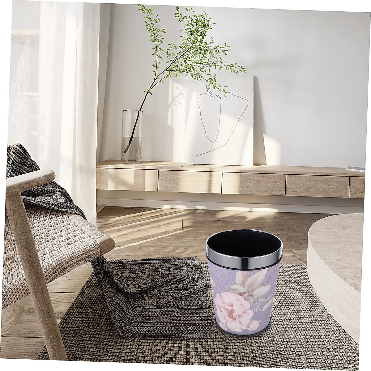 NUOBESTY Garbage Can Living Room Trash Bin Ktv Trash Container Multi-Function Garbage Bucket Trash Can Bedroom Office Household Products Multifunction Stainless Steel Purple