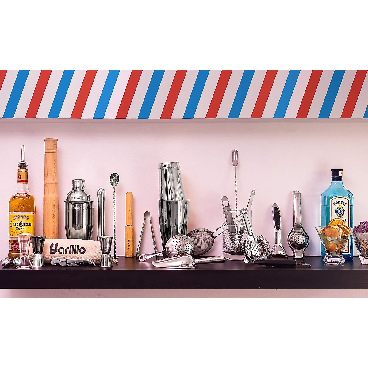 Cocktail Shaker Set Bartender Kit Bundle With Travel Bartender Bag: Complete Bar Tool Set | Barware Essentials, Premium Mixology Gear & Waxed Canvas Bartender Roll