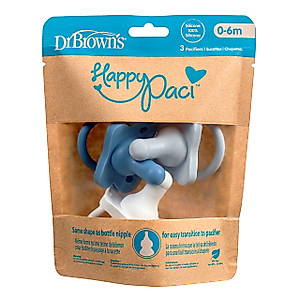 Dr. Brown's HappyPaci 100% Silicone Pacifier 0-6m, BPA Free, White, Blue, Light Blue, 3 Pack