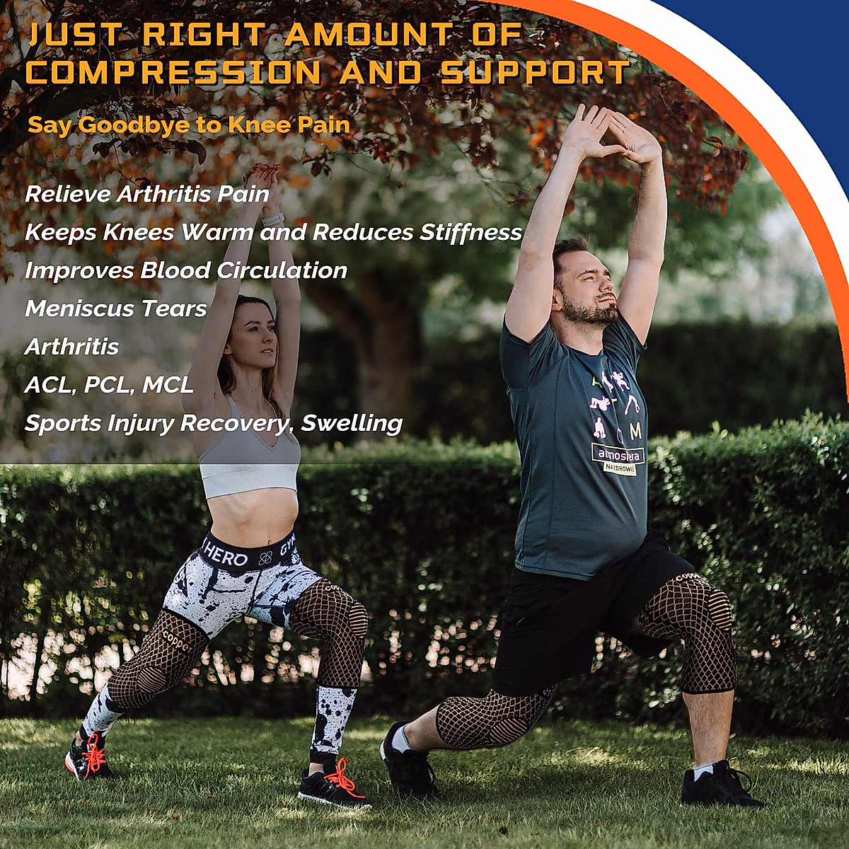 SHENGYADE 2 Pack Copper Knee Braces for Knee Pain Men Women, Copper Compression Knee Sleeve with Patella Gel Pads & Side Stabilizers for Working, Running, Workout, Volleyball, Tennis, Arthritis, ACL,