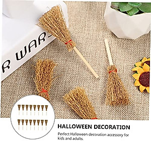 MUSISALY 18pcs Mini Broom Mini Broom Straw Brooms Craft Tiny Witch Broom Haunted House Props Broom Hanging Decoration Halloween Witch Broom Cosplay Broom Prop Toys Khaki Pine Wood