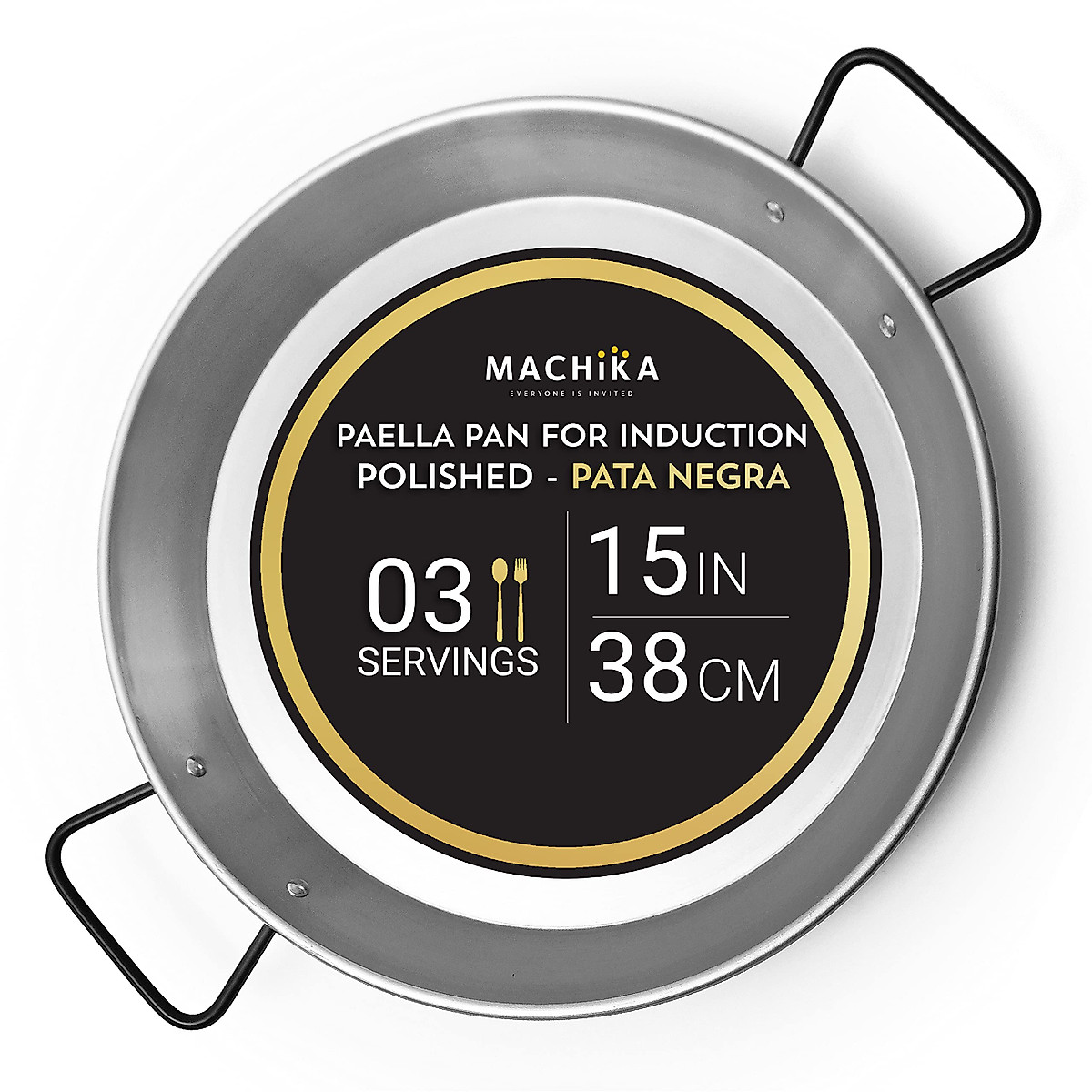 Machika Carbon Steel Pan | Professional Induction Cookware | Premium Polished Skillet for Cooking Mediterranean Food, Steaks & More | Ideal for Restaurants, Catering, Events | 3 Servings | 15 in |