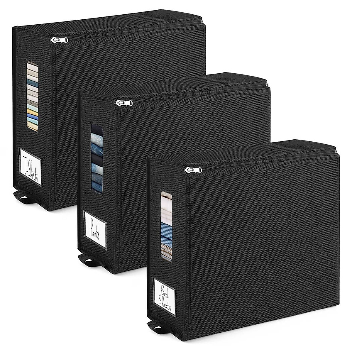 Homaisson 2-Pack Shoe Storage Organizer for Closet, Large Shoe Box Storage + 3 Pack Bed sheet organizers and storage, Foldable Sheet Set Organizers for Linen Closet (Khaki+Black)