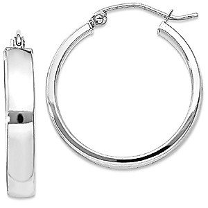14K White Gold Round Hoop Earrings
