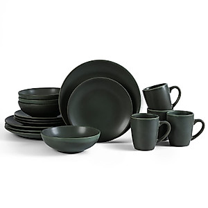 Stone Lain Grao Stoneware 16-Piece Dinnerware Set, Green