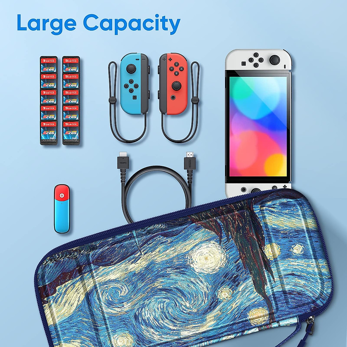 Fintie Carrying Case for Nintendo Switch OLED Model 2021/Switch 2017, [Shockproof] Hard Shell Protective Cover Travel Bag with 10 Game Card Slots & Inner Pocket, Starry Night