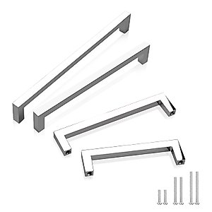 GOBEKOR 30 Pack Chrome Drawer Pulls 3-3/4in(96mm) Hole Center Solid Handles for Cabinets and Dressers Square Kitchen Hardware