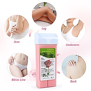 Roll on Wax Warmer Kit, Wax Roller Kit for Hair Removal, Painless Waxing for Hair, Eyebrow, Facial, Armpit, Bikini, Brazilian Include 2 Rose Wax & Pink Roll on Wax Cartridge for Home
