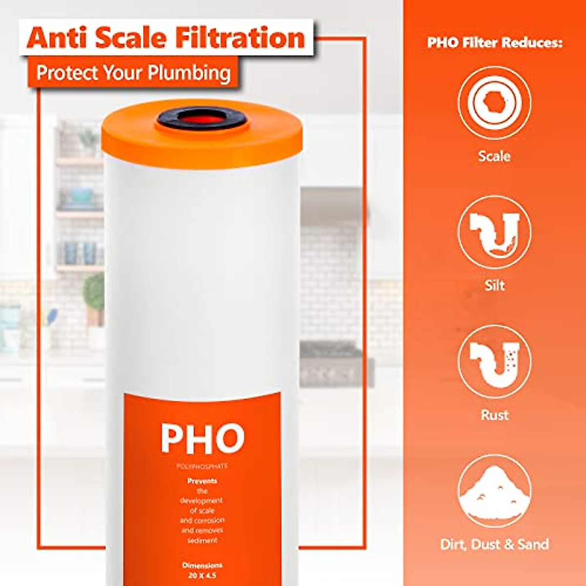 Express Water Polyphosphate Anti-Scale Water Replacement Filter – Whole House Replacement Water Filter – PHO High Capacity Water Filter – 4.5” x 20” inch – 2 Pack