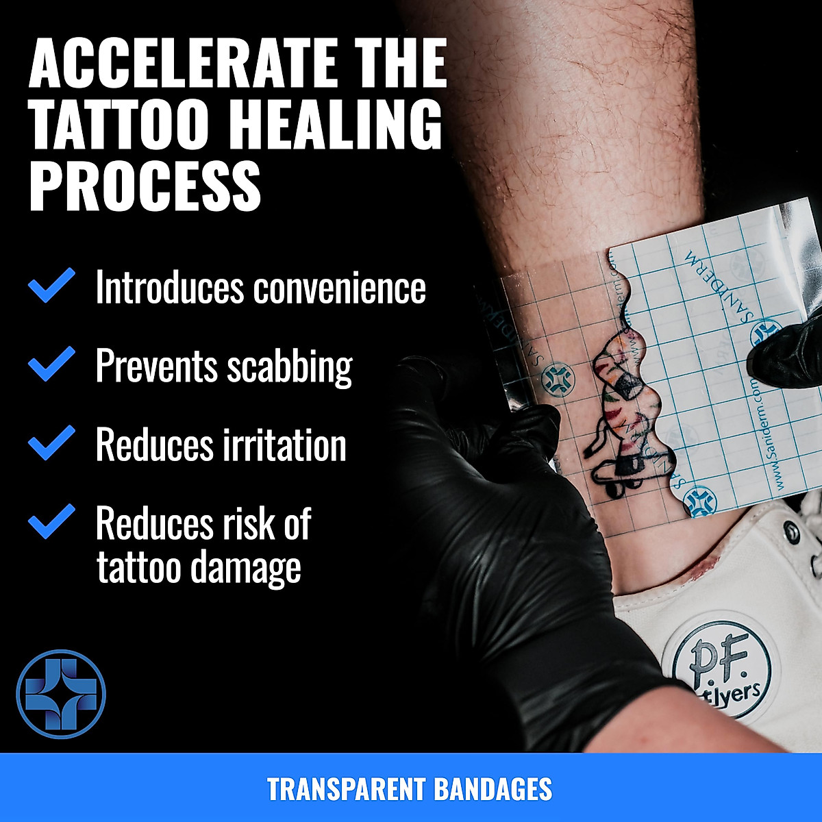 Saniderm Original Tattoo Aftercare Bandage (Personal Roll, 10.2 in x 2 yd) – Convenient, Faster Tattoo Healing and Protection – Sterile, Waterproof, and Latex-Free Tattoo Aftercare Wrap – Gloss Finish