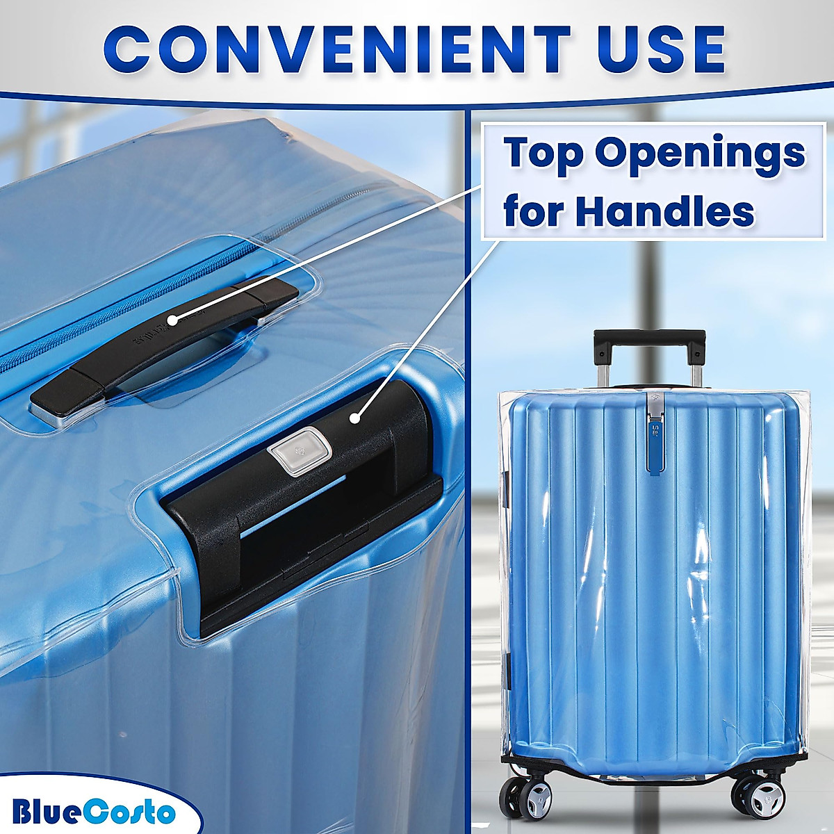BlueCosto Luggage Cover for Suitcase - 24" Clear PVC Luggage Protector for 24" - 25" Sized Bags - Premium Travel Accessory for Baggage Protection - Universal Cover w/Hook & Loop Closure