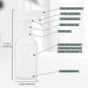 KEYDAOMLER Spray Bottle 12 oz (350 ml), Leak Proof Squirt Bottle, 3 Ways Adjustable Nozzle, Refillable Empty Spray Bottle for Cleaning, Cats, Hair, Plants, 2-Pack