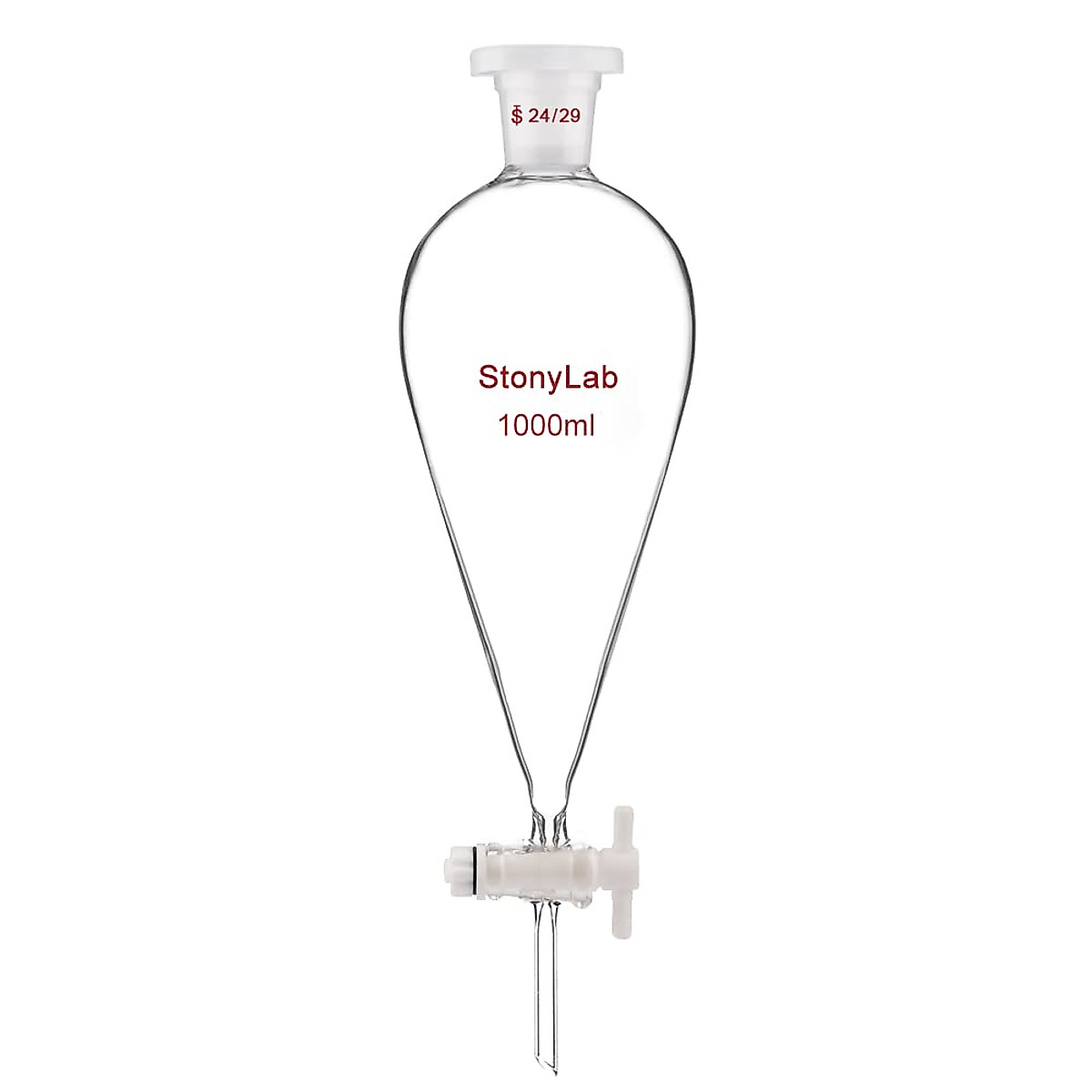 stonylab Borosilicate Glass 1000 ml Heavy Wall Conical Separatory Funnel with 24/29 Joints and PTFE Stopcock, 1000 ml