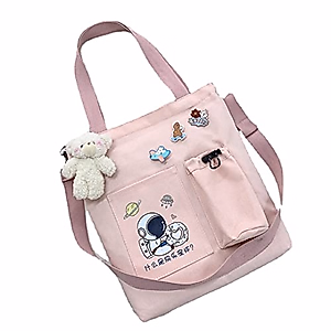 Kawaii Bag for Girls Kawaii Shoulder Bag Cute Tote Bags Kawaii Tote Bag Cute Shoulder Bag for Women (Pink)