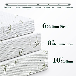 Vyfipt 8 Inch Medium Firm Green Tea Memory Foam Mattress, Cooling Gel Foam, Pressure Relieving, CertiPUR-US Certified, Bed-in-a-Box, White, Twin