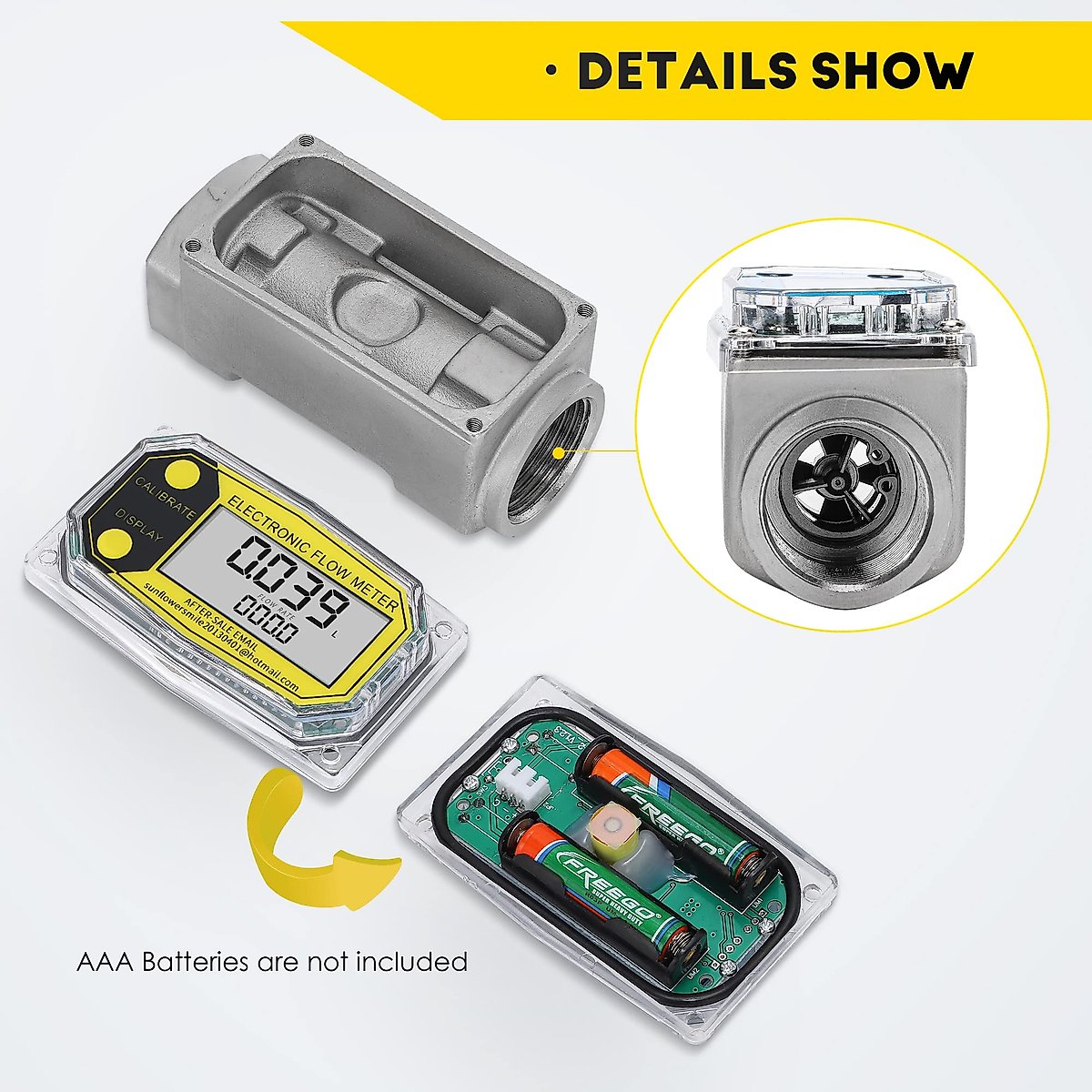 CGOLDENWALL 1-inch Digital Fuel Meter, Turbine Water Flow Meter with Two 1inch NPT Adapters, Gallon Flow Meter for Liquids with Flow Rate 2.5-26GPM, Inline Flowmeter for Diesel Kerosene Gasoline etc.