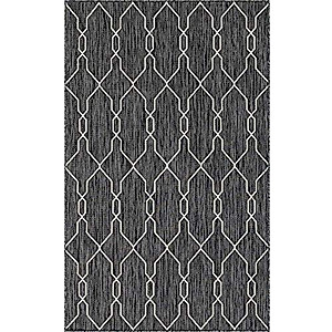 Unique Loom Outdoor Trellis Collection Area Rug - Links Trellis (5' 3" x 8' Rectangle, Charcoal/ Gray)