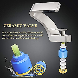 becola Bathroom Sink Waterfall Faucet,Solid Brass Single Handle Hot and Cold Water Mixer Tap, Lavatory Vanity Sink Faucet Including Two US Standard 3/8" Hoses(Brushed Nickel)