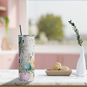 Tumbler with Lid and Straw Easter Egg Thermos Coffee Travel Mug Cute Cups 20 oz Insulated Tumbler for Daily Holiday Decor Gift Coffee Cup