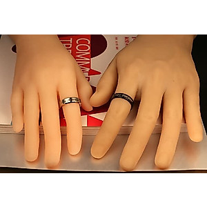 Homxi Promise Rings Engravable Couple Rings Wedding Bands,Stainless Steel Promise Rings Black Silver Ring with 6MM Her Forever His Always Rings Couples Size Women 8 + Men 8