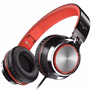 ELECDER i39 Headphones with Microphone Foldable Lightweight Adjustable On Ear Headsets with 3.5mm Jack for Cellphones Computer MP3/4 Kindle School Red/Black