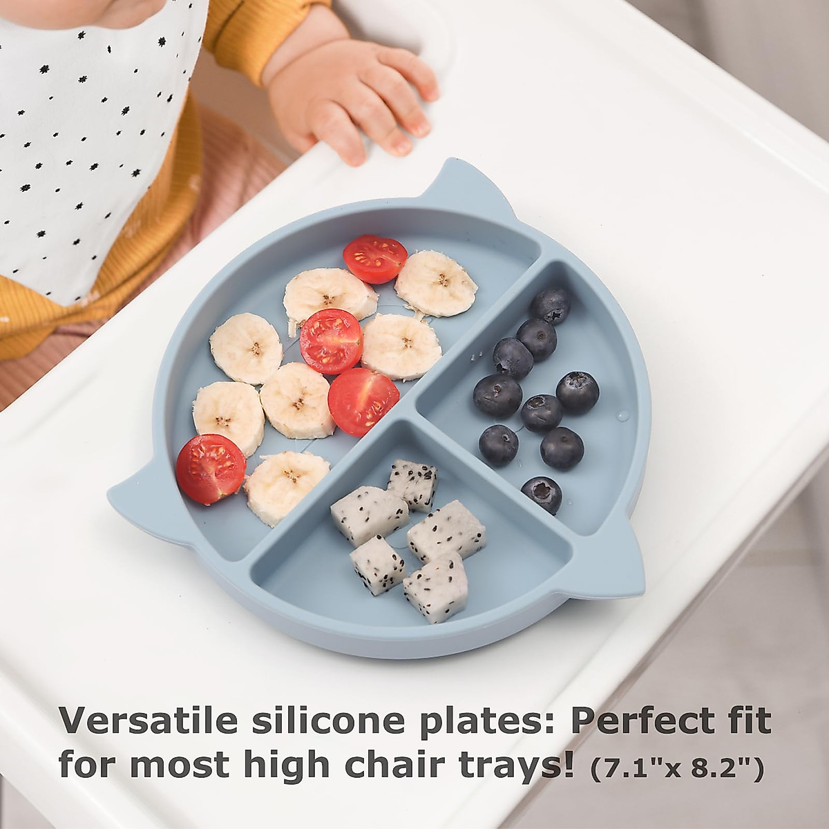 Andy Bear Suction Plates for Baby Silicone Plates Divided, Baby Led Weaning Supplies, Silicone Baby Plates for Toddler, Baby Dishes, BPA Free (Deep Sky)