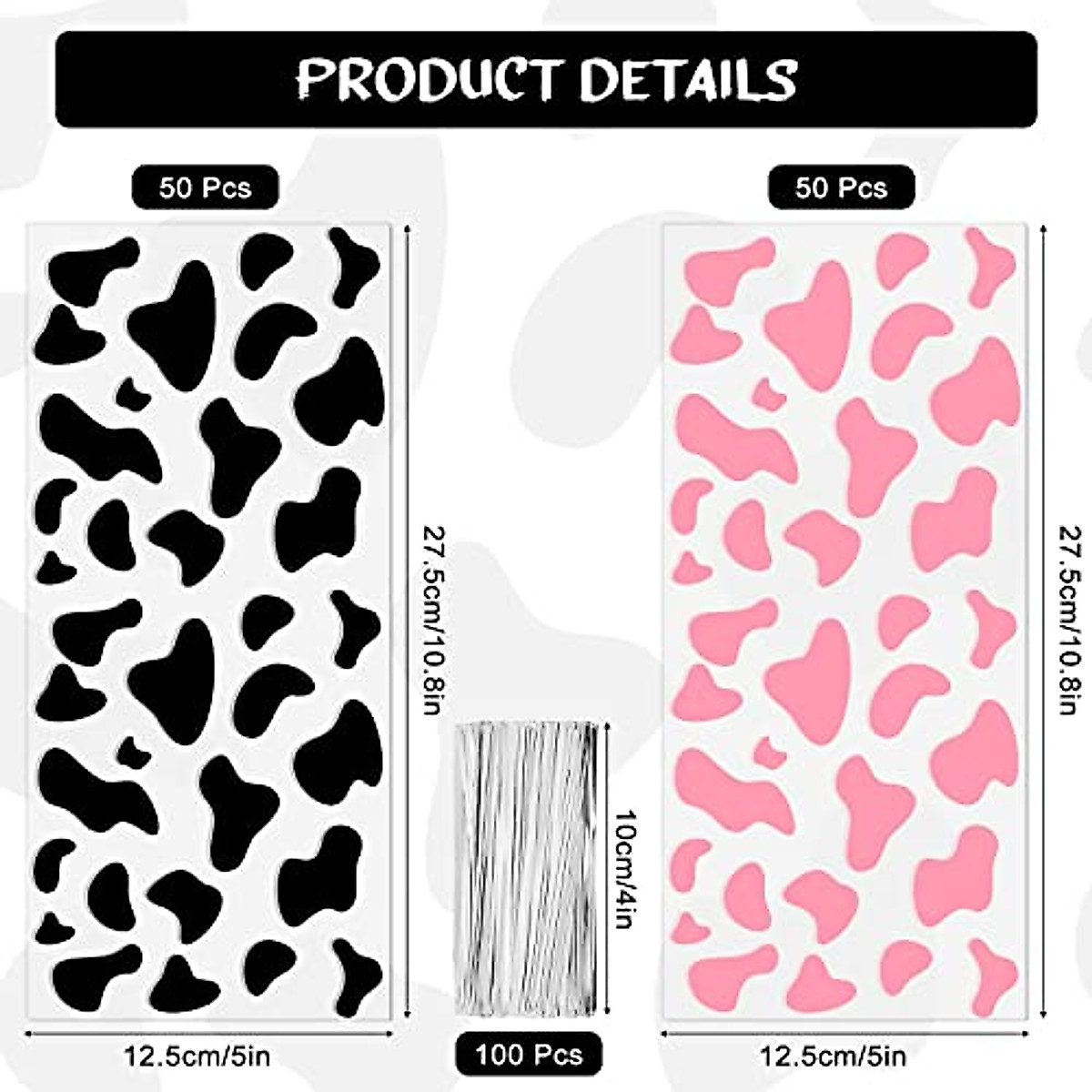 100 Pcs Cow Print Goodie Bags Cow Party Favors Treat Bags Cellophane Gift Bags with Twist Ties for Cow Theme Baby Shower Cowgirl Cowboy Birthday Party Supplies