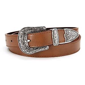 Brown Belt Women - 1.1" CR Western Belts For Woman Leather Belts Cowboy Belt - Country Belts For Women with Vintage Buckle for Jeans