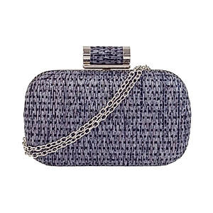 Raffia Straw Box Clutch, Gray