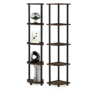 Turn-N-Tube 5 Tier Corner Display Rack Multipurpose Shelving Unit, Set of 2 (Color : Columbia Walnut/Black)
