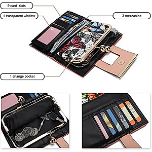 VNFIOEI Women Wallet Leather Large Capacity Women's Handbag Large Capacity Long Wallet, with 10-card slots and clips, and Zero Wallet with Buckle in the middle Butterfly.