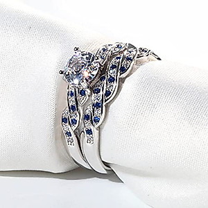 Ringcrown Adjustable size Wedding Ring Sets for Women 1ct CZ S925 Sterling Silver Engagement Ring