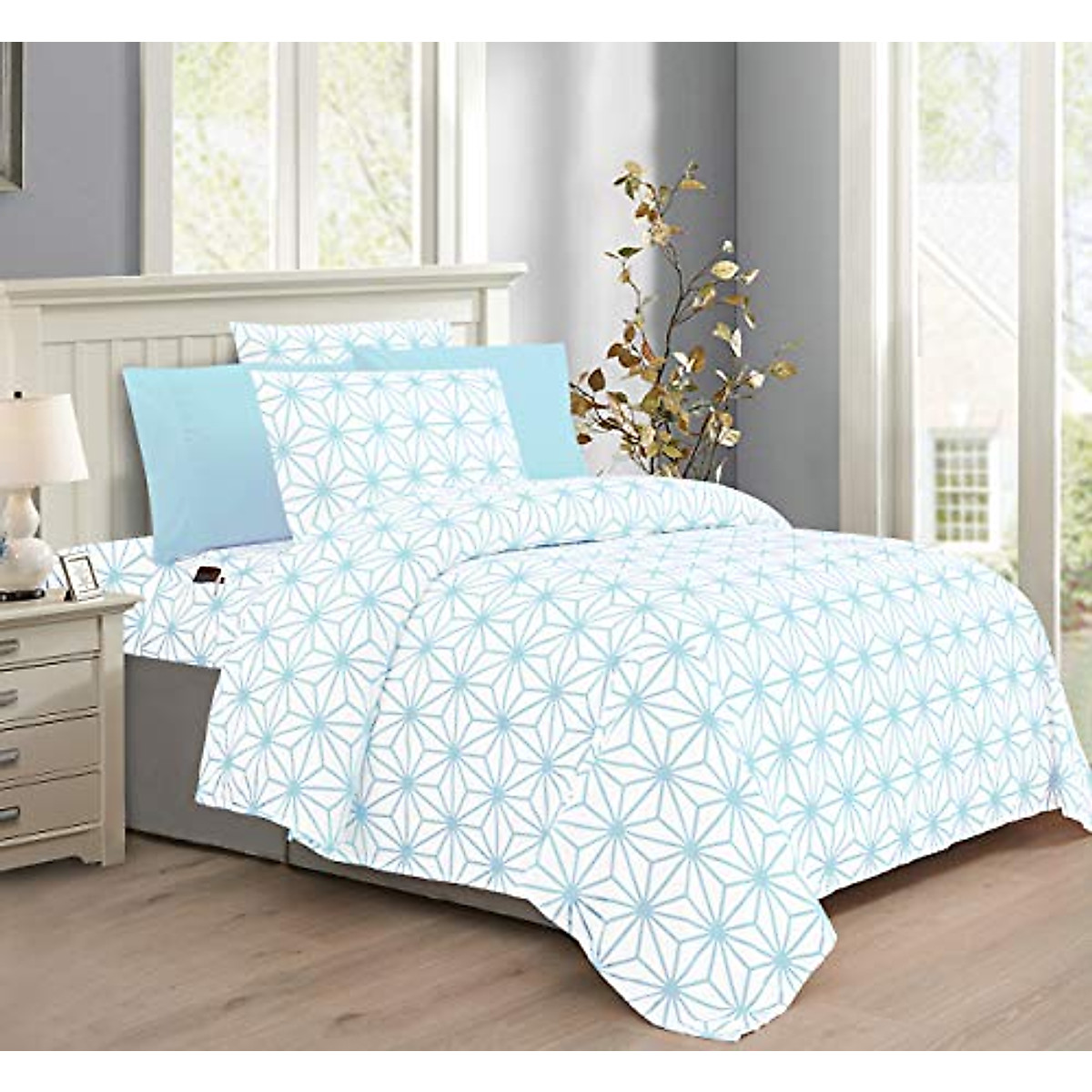 Elegant Comfort Luxury Soft Bed Sheets Cube Pattern 1500 Thread Count Percale Egyptian Quality Softness Wrinkle and Fade Resistant (4-Piece) Bedding Set, Twin/Twin XL, Aqua