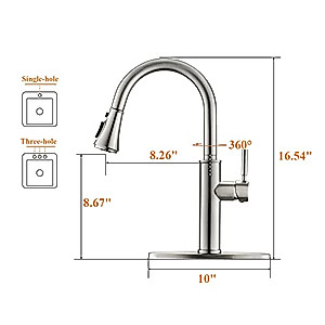 Kitchen Faucet, Kitchen Sink Faucet, 4 Functions Spray Head, Sink Faucet, Four Modes Pull-Down Kitchen Faucets, Bar Kitchen Faucet, Brushed Nickel, Stainless Steel, RULIA RB1035