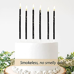APLUSELECTION 24 Count Black Gold Long Thin Birthday Candles for Cake, Black Cake Candles Decoration for Birthday Parties, Wedding Decorations, Party Candles