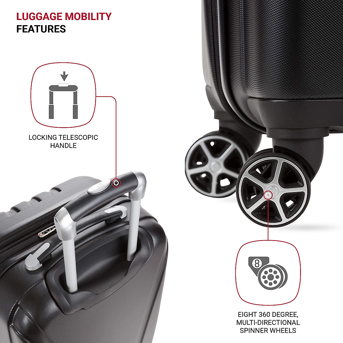 SwissGear 7585 Hardside Expandable Luggage with Spinner Wheels, Black, Checked-Medium 23-Inch