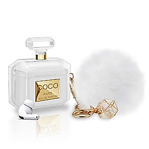 Lastma for AirPods Pro Case Perfume Bottle Design with Keychain & Fur Ball Soft Silicone Shockproof Cute Cover Skin for Girls and Women