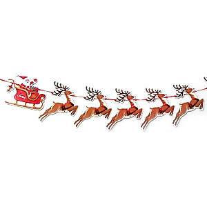 CCINEE 9 PCS Christmas Paper Banners Flags Santa and Reindeers Bunting Garlands for Door Wall Window Hanging Decoration Christmas Party Favor Supplies