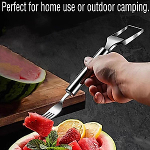 2024 New Watermelon Fork Slicer Cutter Slicer Tool, 2-in-1 Stainless Steel Fruit Cutter, Dual Head Fruit Forks Slicer Knife with Round Handle (2Pcs)
