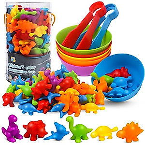 Counting Dinosaurs Toys Matching Game with Sorting Bowls Preschool Learning Activities Montessori Sensory Teaching Toys for Math Counters Color Sorting for Toddlers Kids Age 3+ Old Boys Girls
