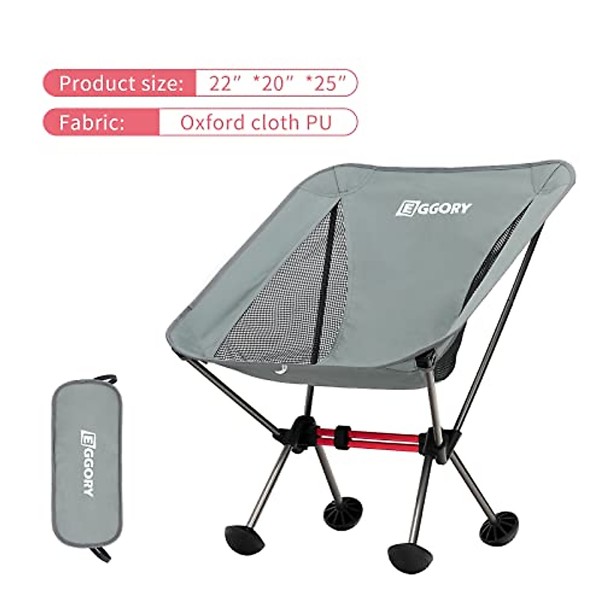 EGGORY Camping Chair, Outdoor Collapsible Chair, Portable Ultralight Compact Camping Folding Beach Chair with Anti-Sinking Large Feet, Stable Compact for Outdoor Camp, Travel, Beach, Picnic