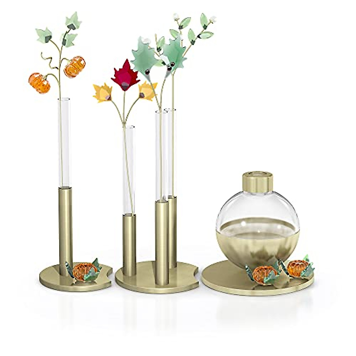 Garden Tales Autumn Leaves Figurine, Golden-Yellow and Red Swarovski Crystals and Brushed Champagne Gold Tone-Finish Stem, Part of the Swarovski Garden Tales Collection