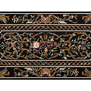 Marble 75"x38" Inches Dining Table Top Pietra Dura Inlay Hard Stone Furniture Home Decor