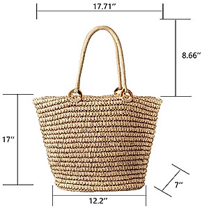 QTKJ Hand-woven Soft Large Straw Shoulder Bag, Beach Tote Beach Bags for Women, Boho Straw Handle Tote Retro Summer Beach Bag Rattan Handbag (Brown)